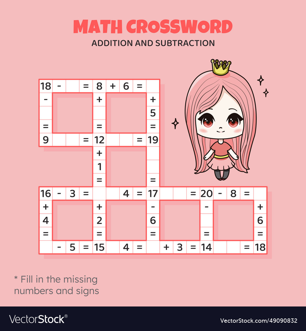 Math crossword puzzle addition and subtraction Vector Image