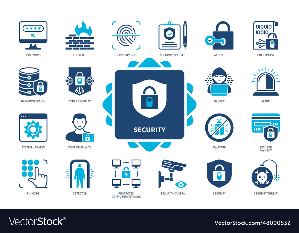 Security solid icon set Royalty Free Vector Image
