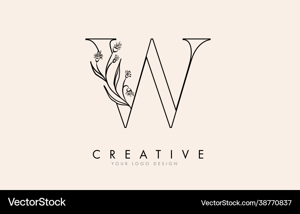 Black outline w letter logo design with Royalty Free Vector