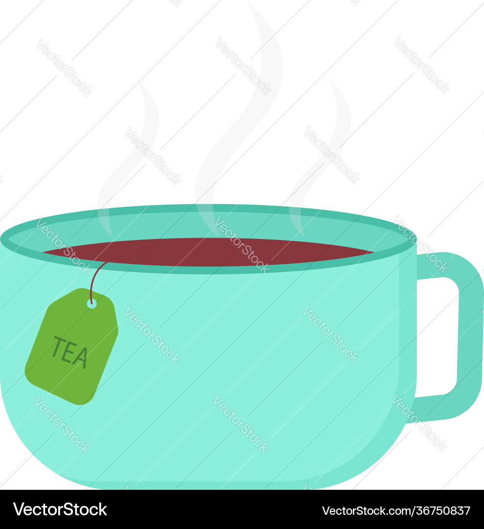 Blue cup hot tea on white background Royalty Free Vector