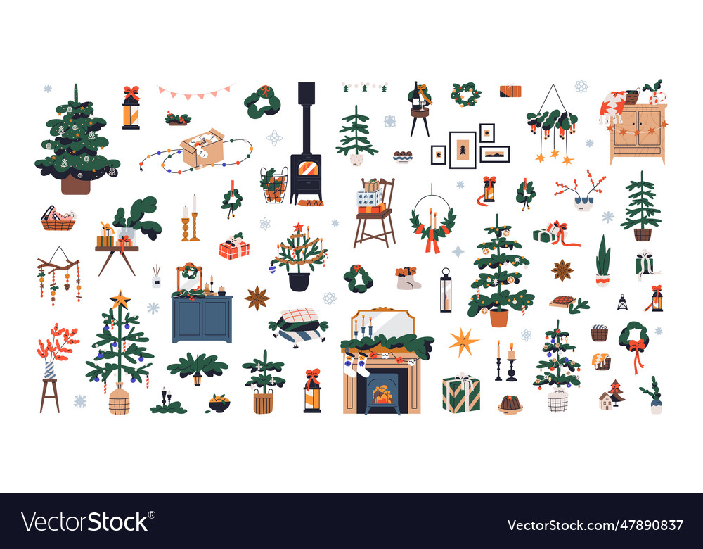 Christmas decorations set winter holiday Vector Image