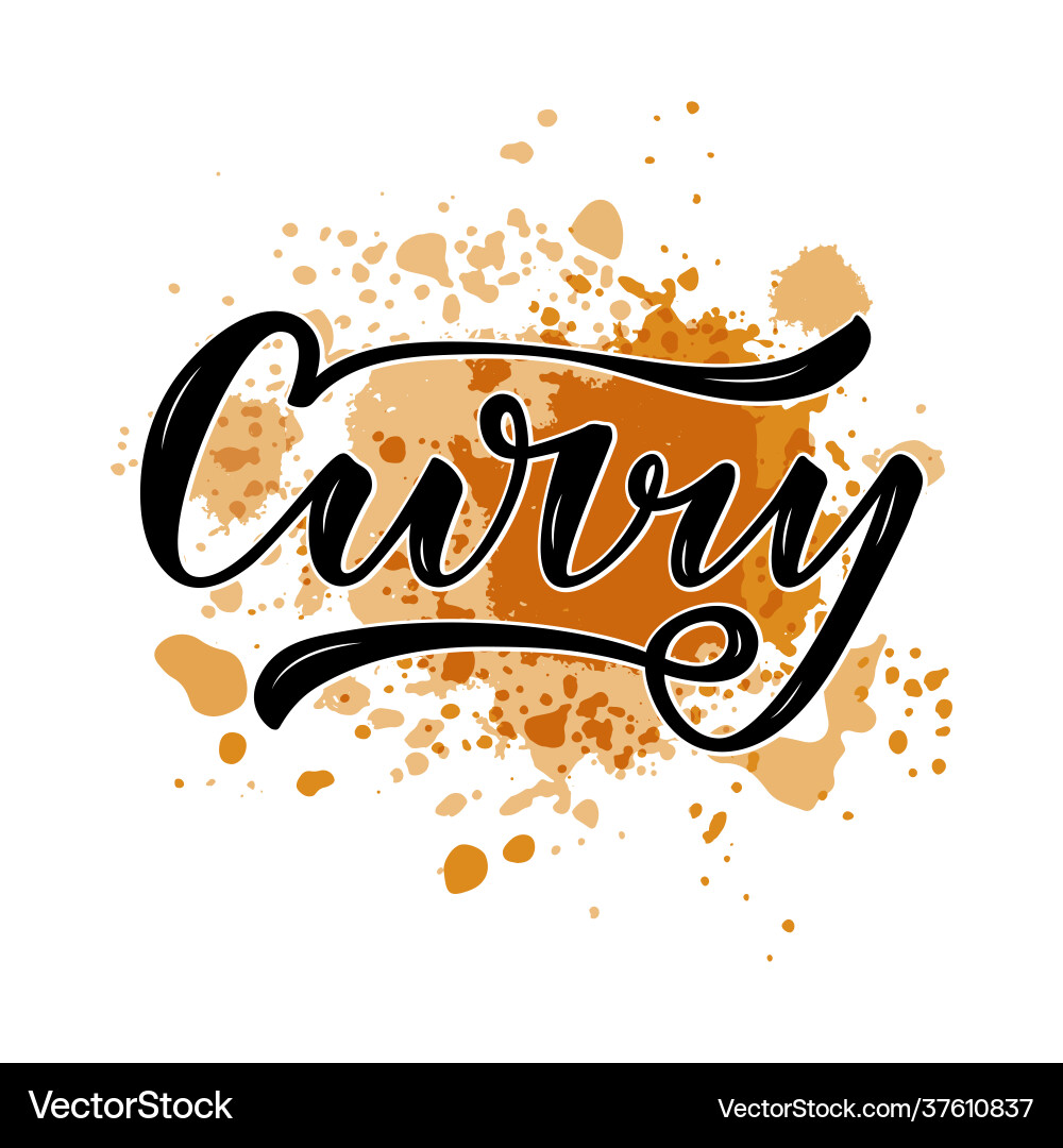 Curry black handwritten word on orange painted Vector Image