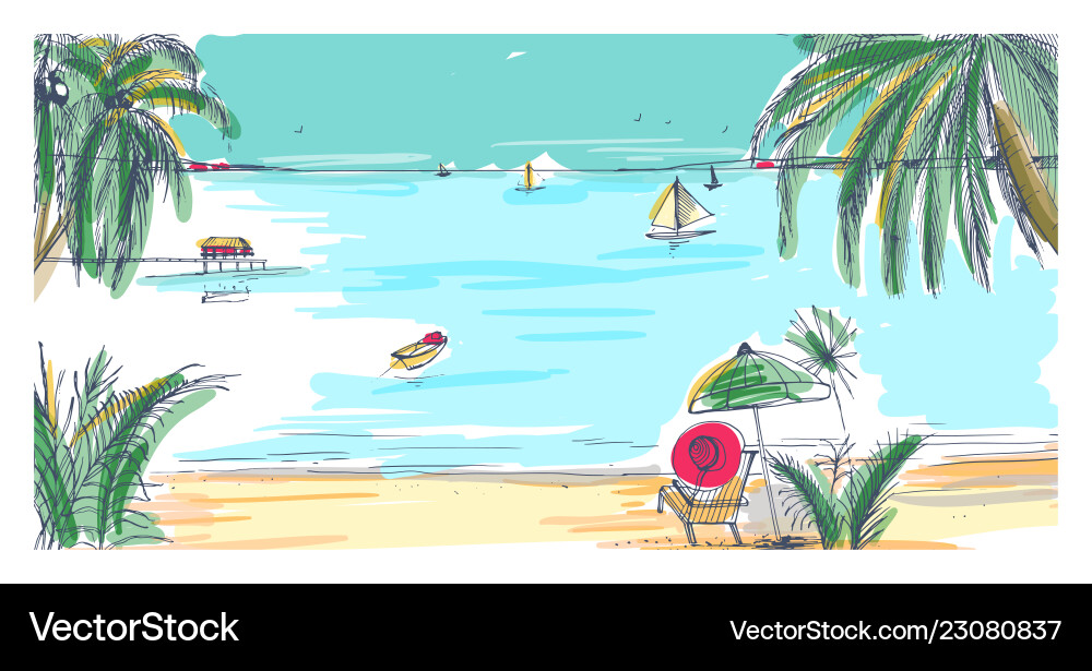 Hand drawn seaside landscape tropical resort Vector Image