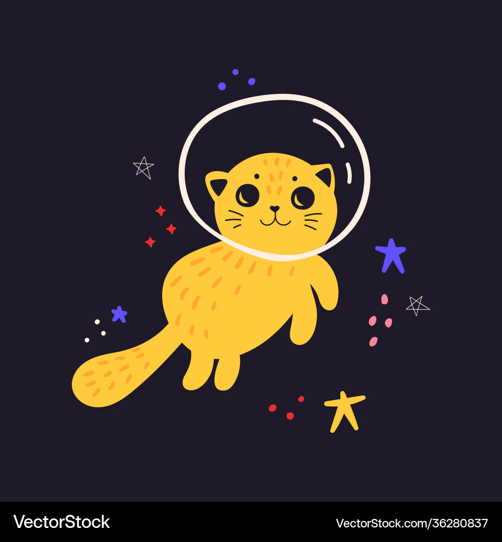 Kids cute with cat in space Royalty Free Vector Image