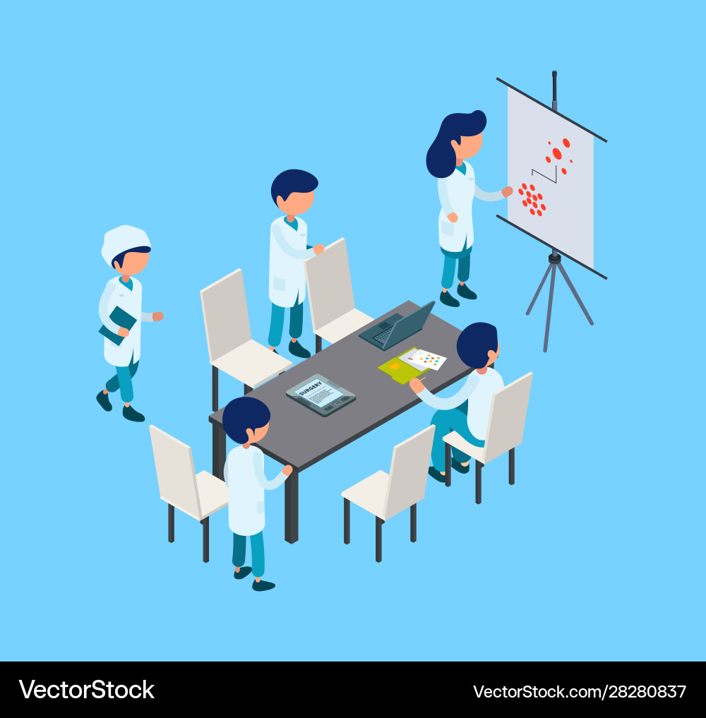 Medical conference isometric surgery team Vector Image