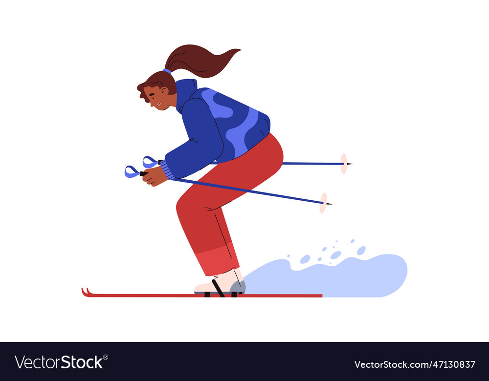 Smiling woman skiing flat Royalty Free Vector Image