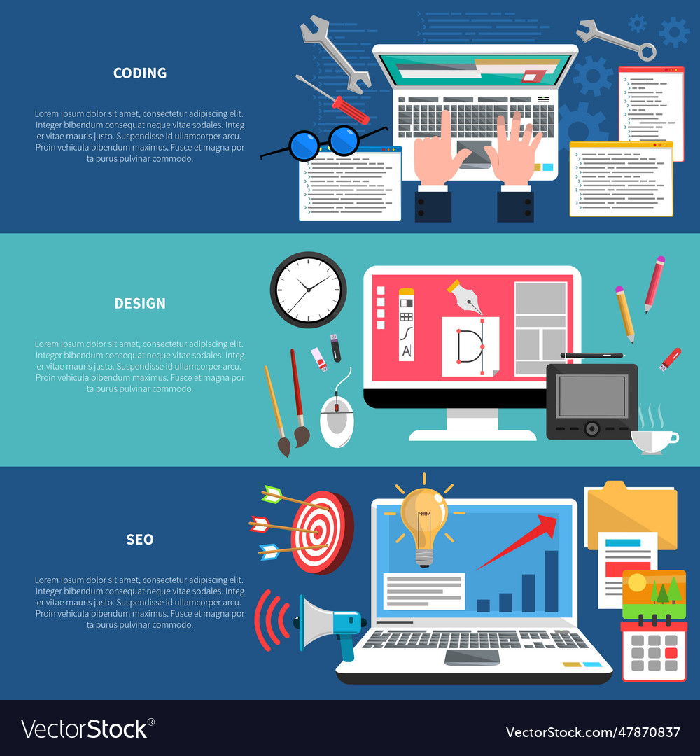 Web development banner set web development Vector Image