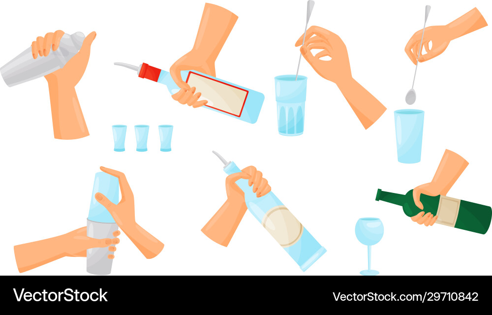 Bartender hands pouring and mixing cocktails Vector Image
