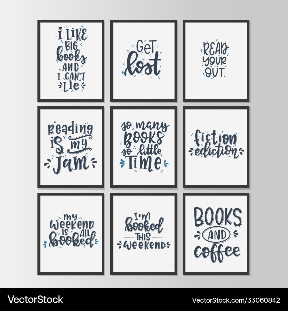 Books and reading lettering set hand drawn Vector Image