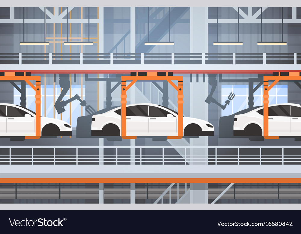 Car production conveyor automatic assembly line Vector Image Car production conveyor automatic assembly line Vector Image