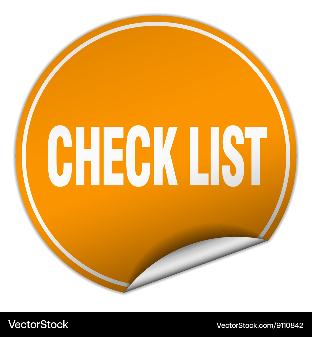 Check list round orange sticker isolated on white Vector Image