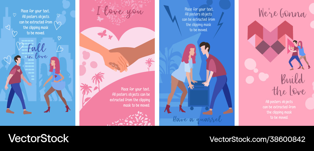 Concept set four love posters falling in love Vector Image