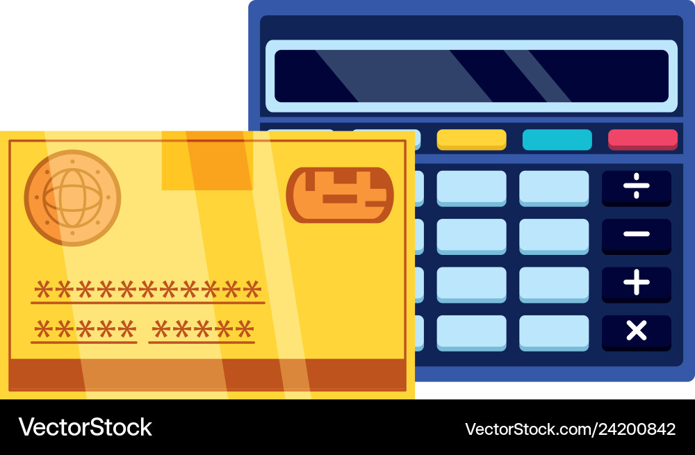 Credit card money with calculator math Royalty Free Vector