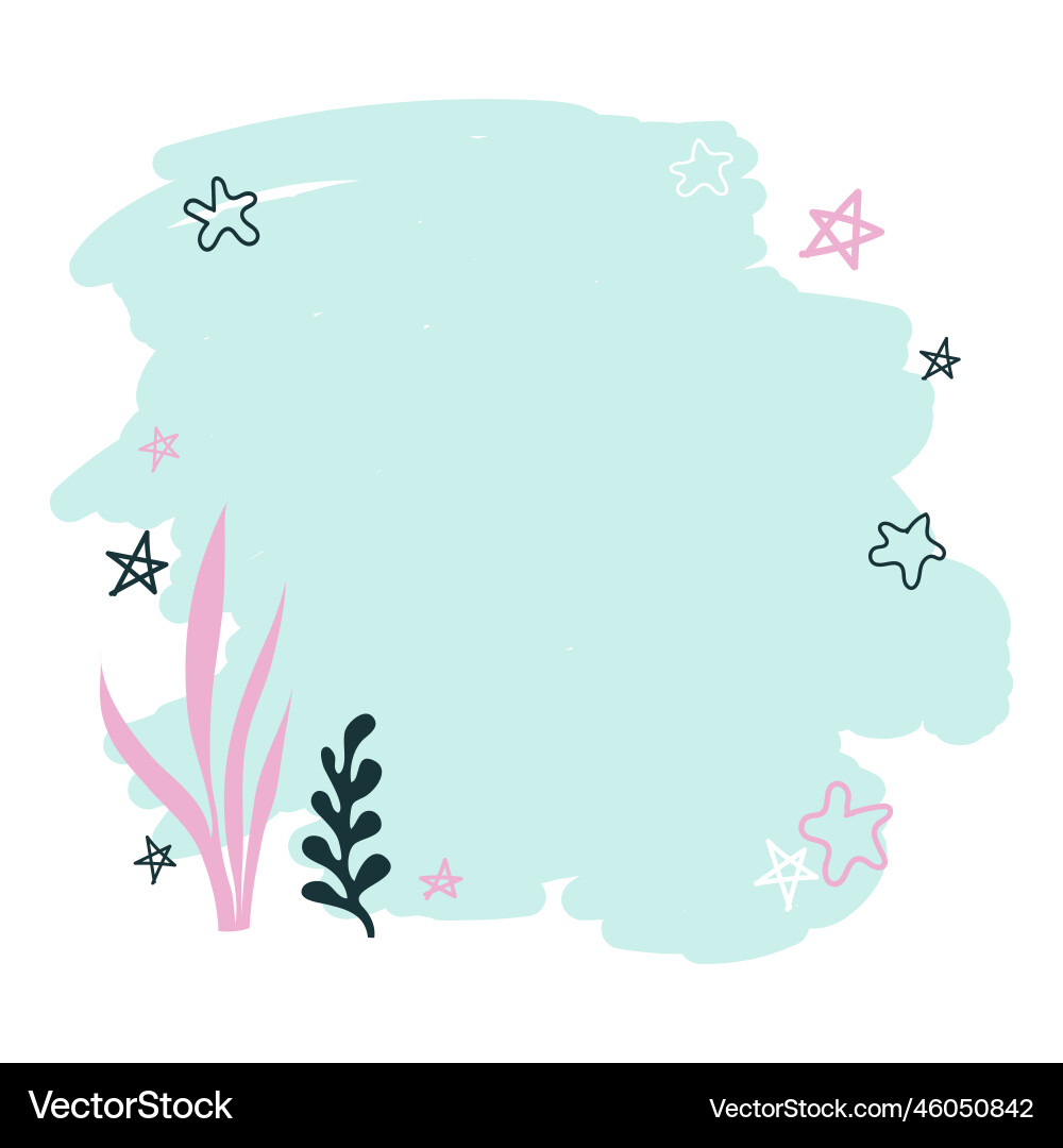 Flat sea frame with starfish and seaweed on blue Vector Image