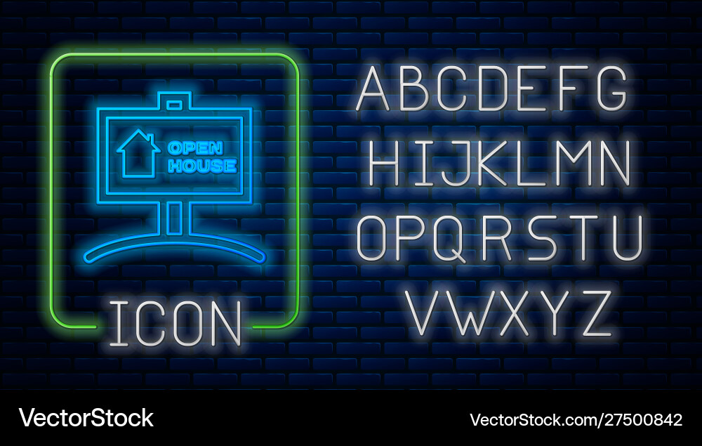 Glowing neon hanging sign with text open house Vector Image