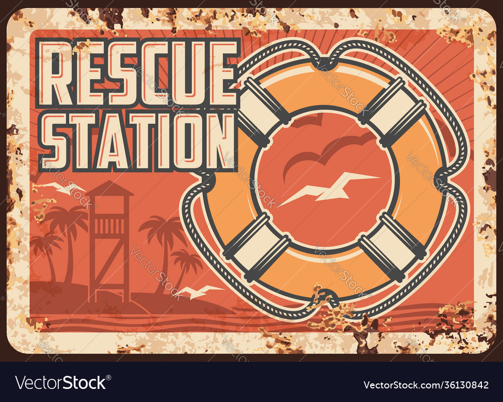Lifeguard rescue station metal rusty plate beach Vector Image