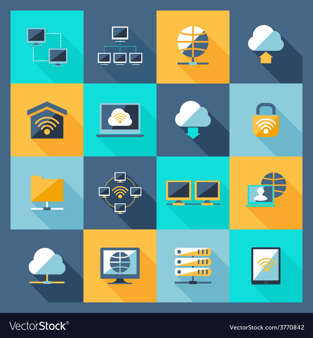 Network icons flat Royalty Free Vector Image - VectorStock