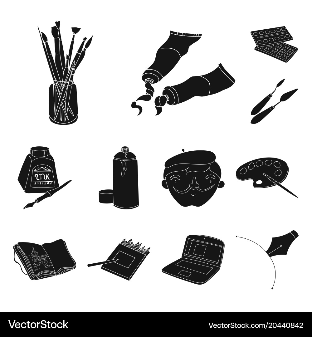 Painter and drawing black icons in set collection Vector Image