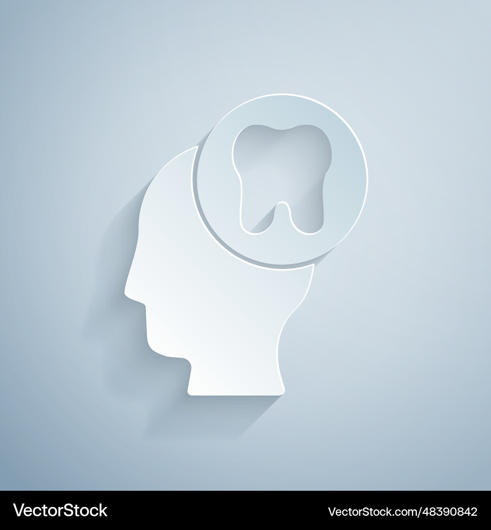Paper cut human head with tooth icon isolated on Vector Image