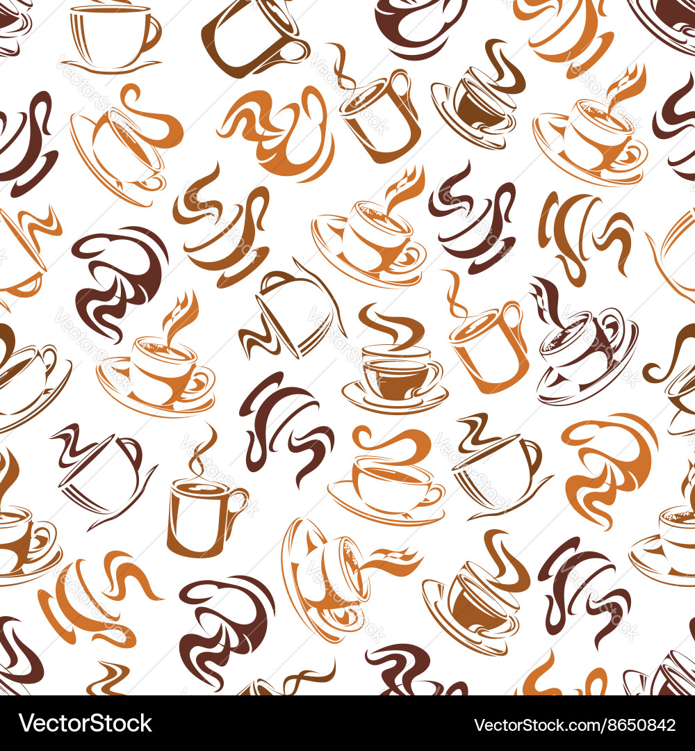 Seamless pattern of coffee drinks in brown colors Vector Image