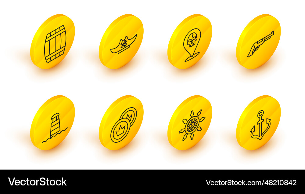 Set line anchor ship steering wheel pirate coin Vector Image