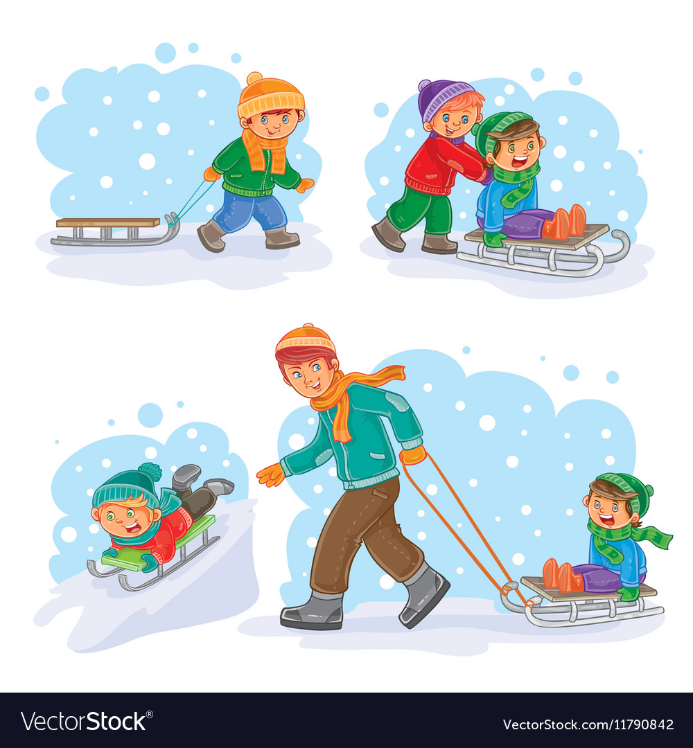 Set winter icons with little children Royalty Free Vector