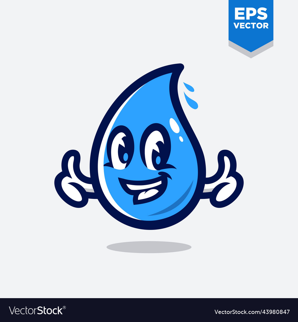 Blue Water Drop Cartoon Character Mascot Vector Image