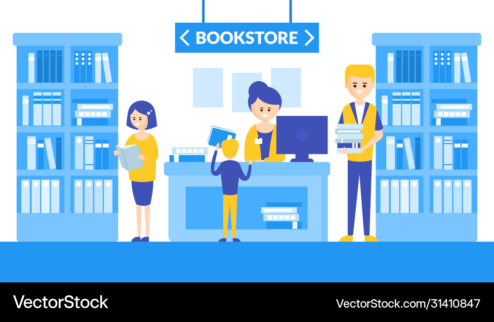 Bookstore interior with bookshelves people Vector Image