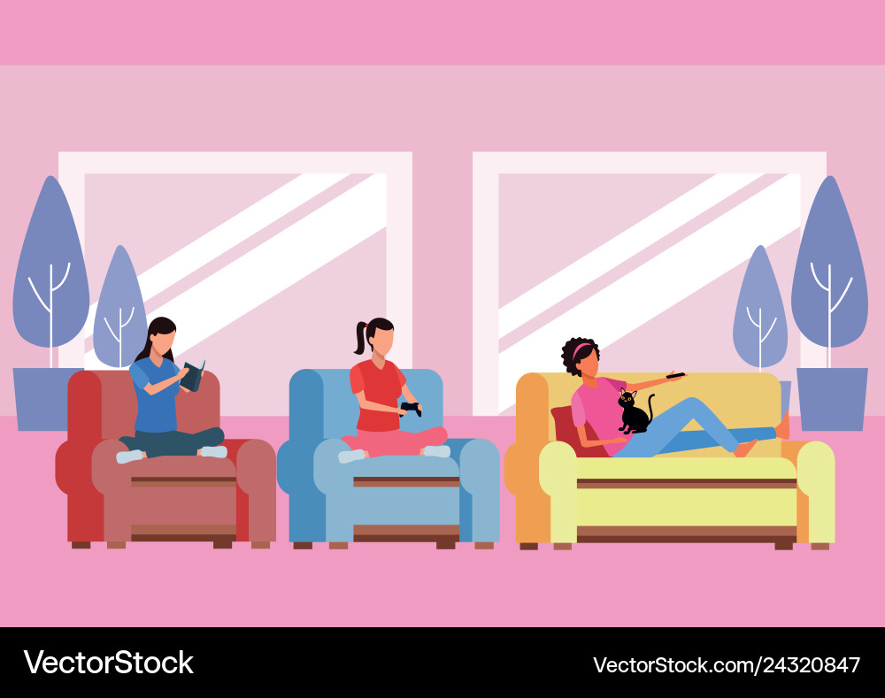 Faceless people relax living room Royalty Free Vector Image