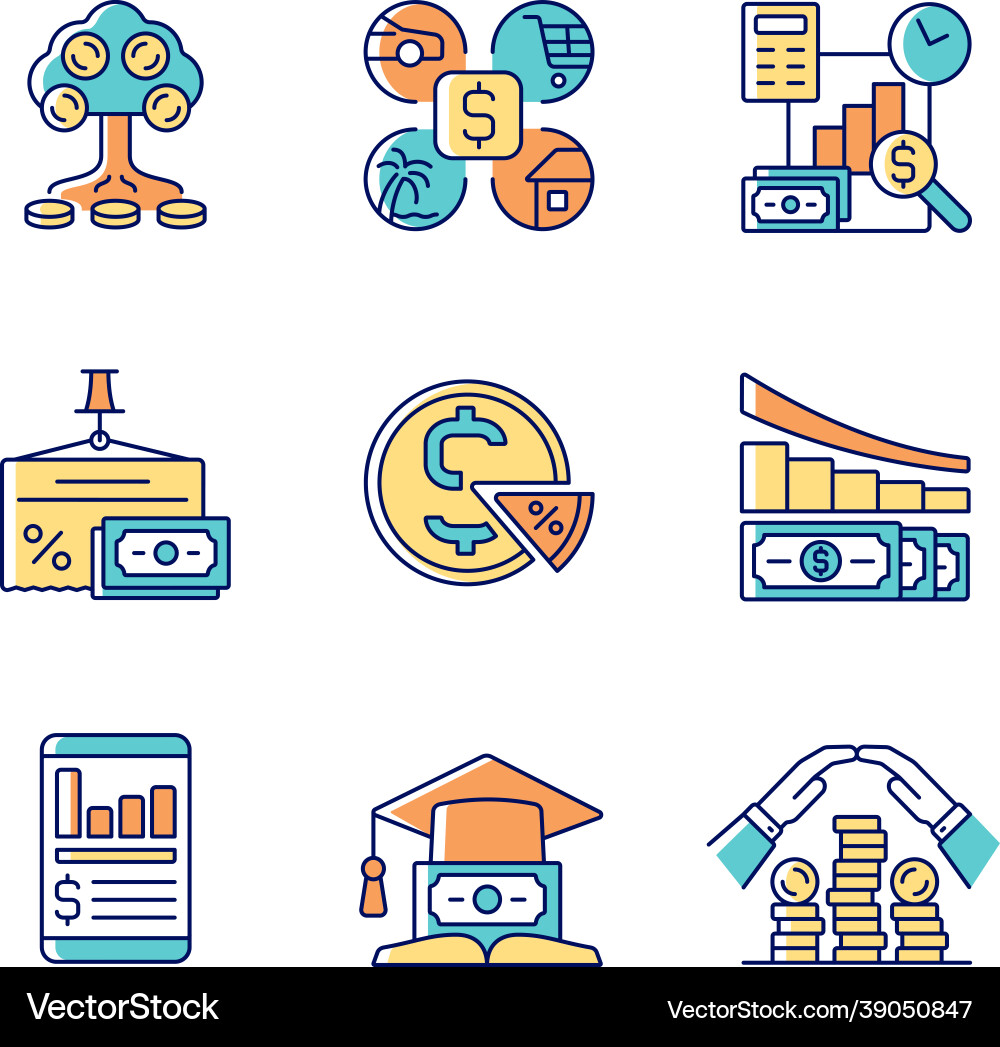 Finance rgb color icons set Royalty Free Vector Image