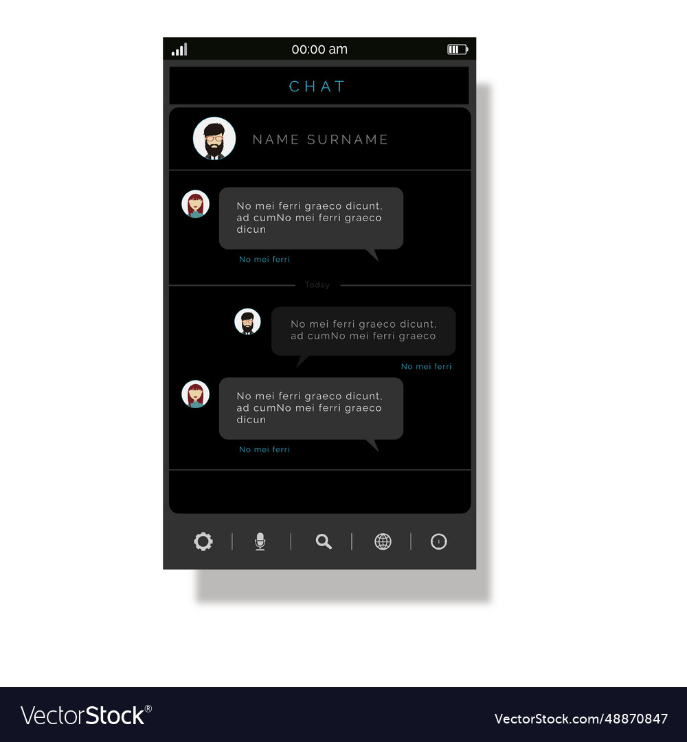 Grey chat application interface Royalty Free Vector Image