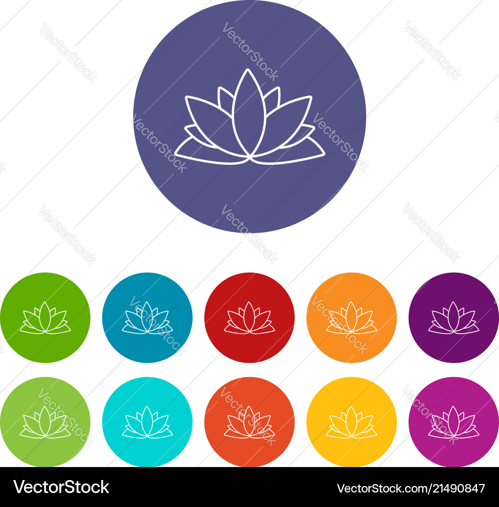 Lotus flower icons set color Royalty Free Vector Image