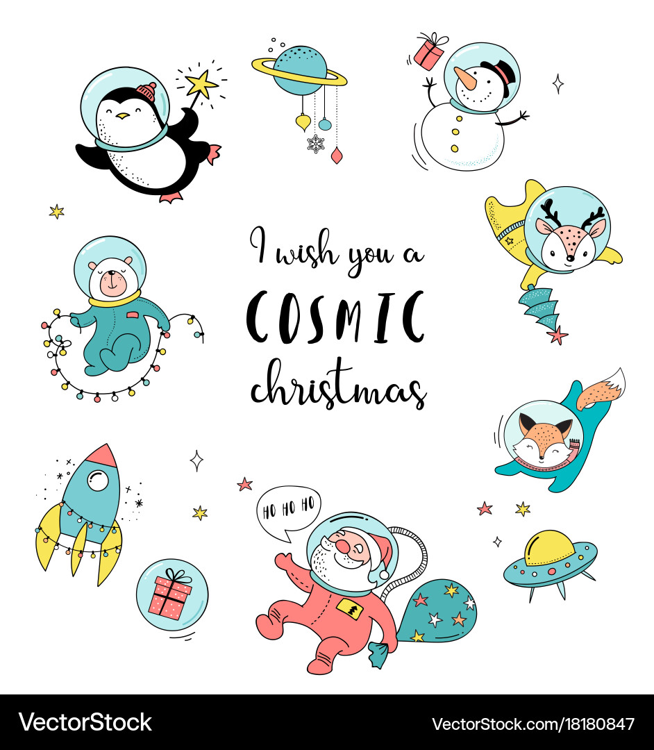 Merry cosmic xmas greeting card template Vector Image