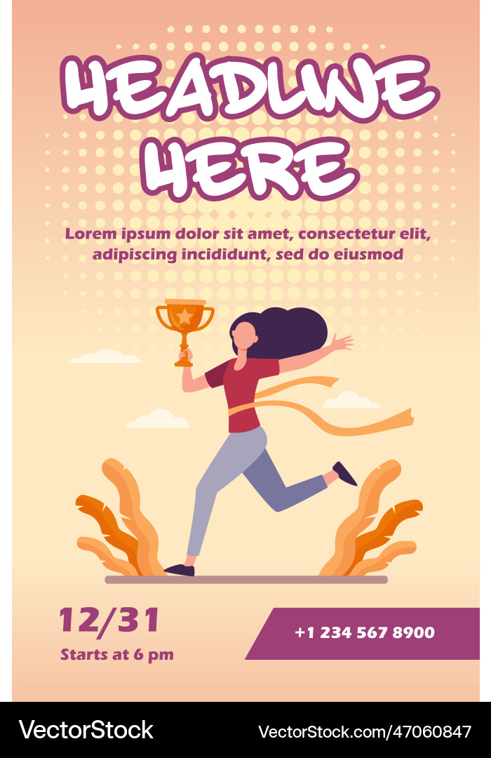 Running woman winning racing Royalty Free Vector Image