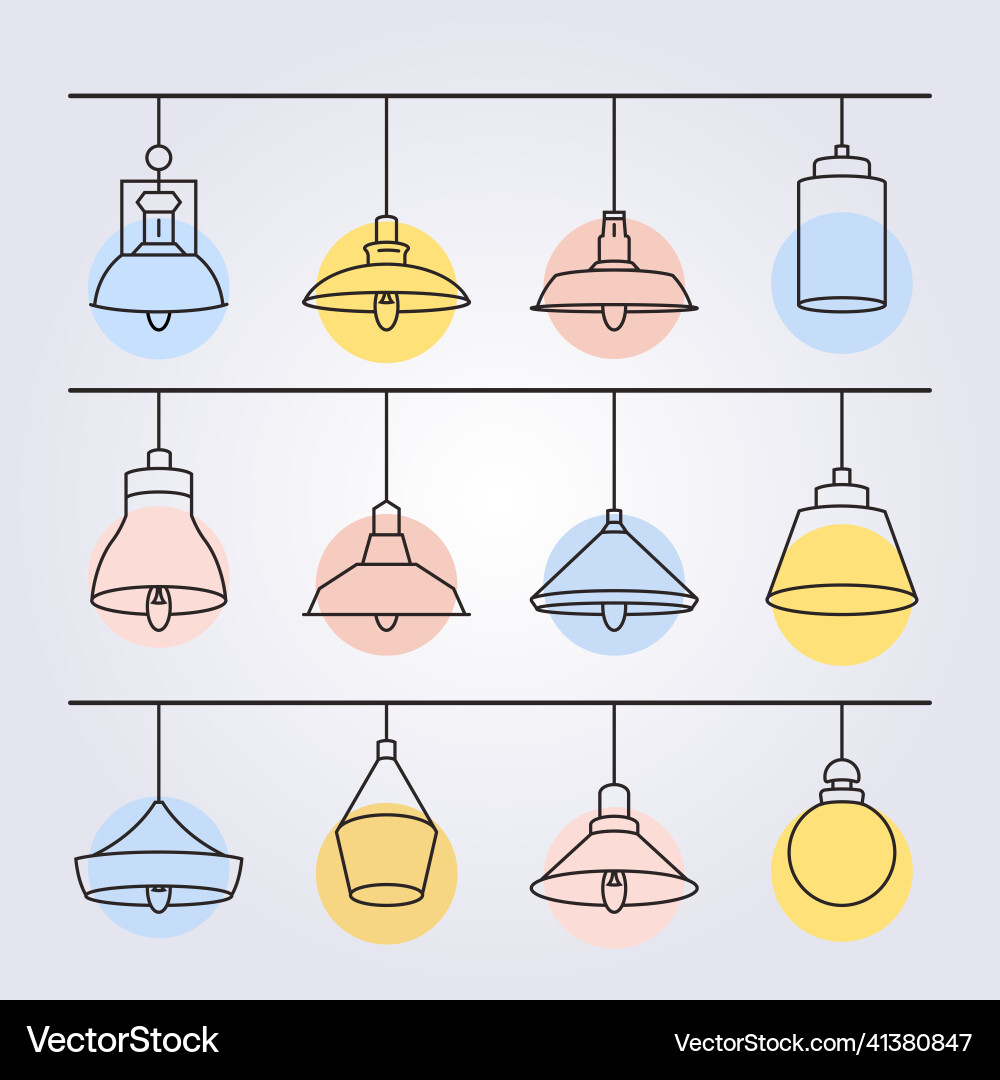 Set and bundle of hanging modern lamp light icon Vector Image