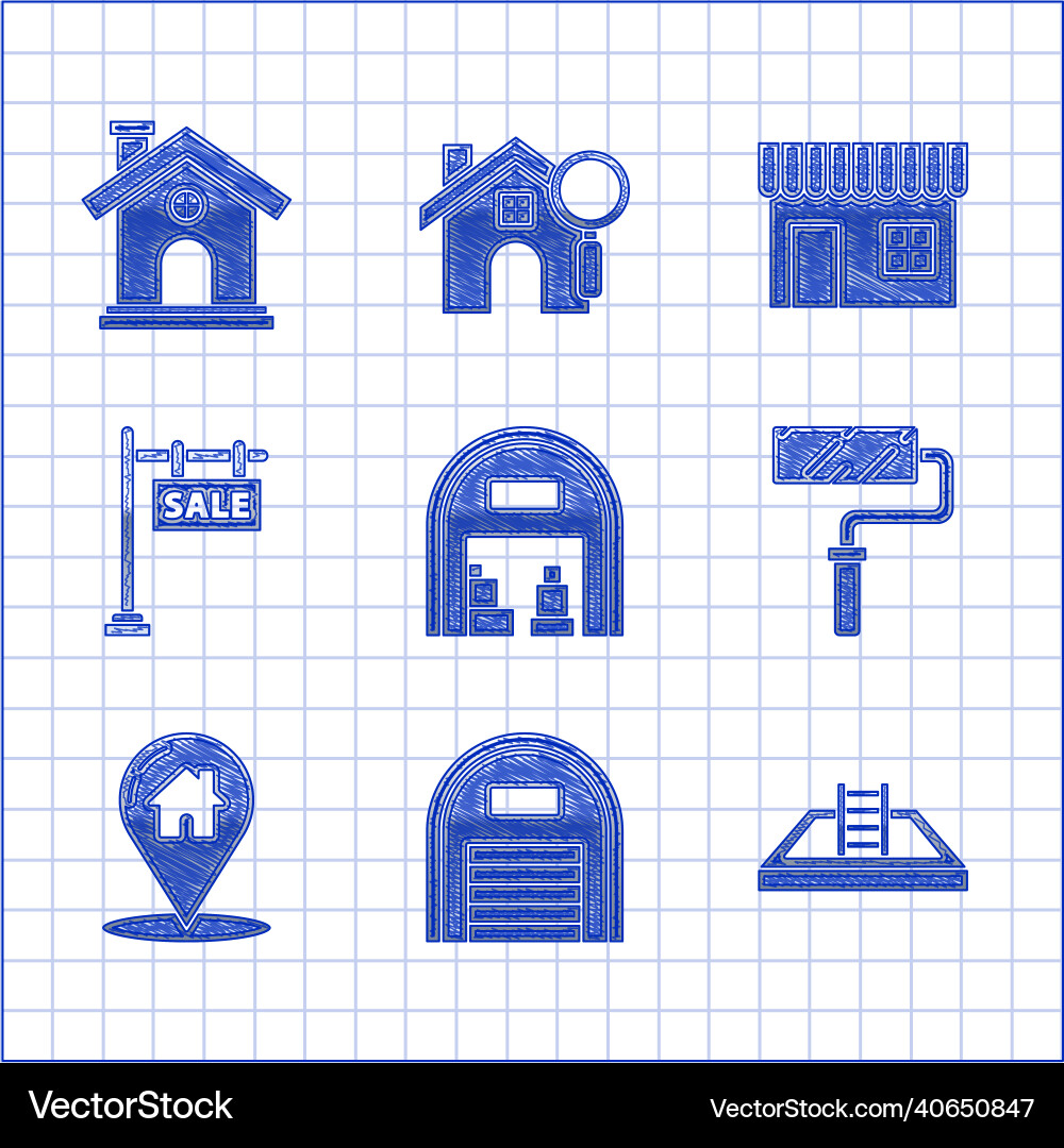 Set warehouse swimming pool with ladder paint Vector Image