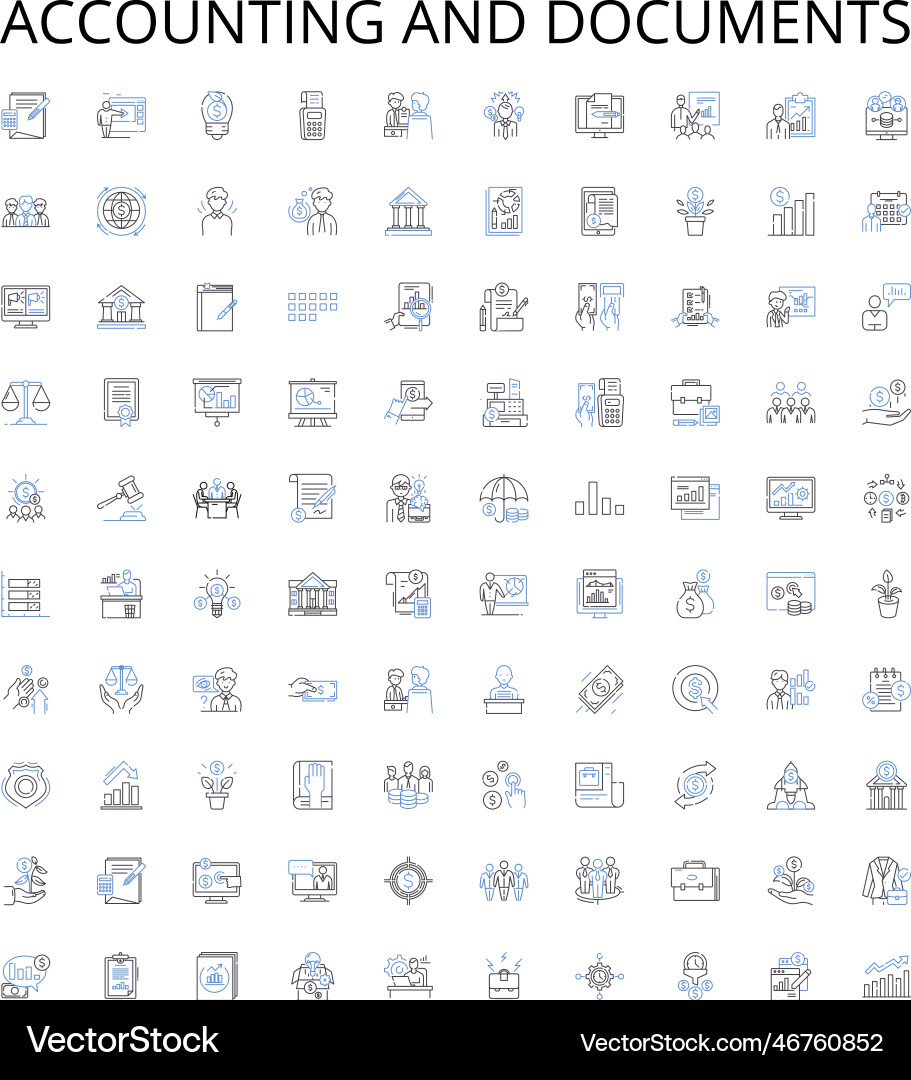Accounting and documents outline icons collection Vector Image