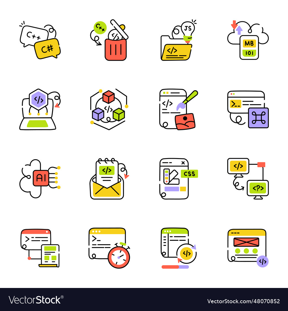 Collection of website development hand drawn icons