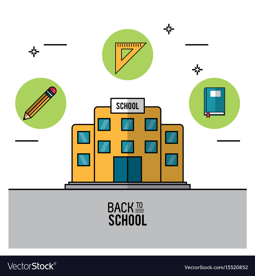 Color poster of back to school with building Vector Image