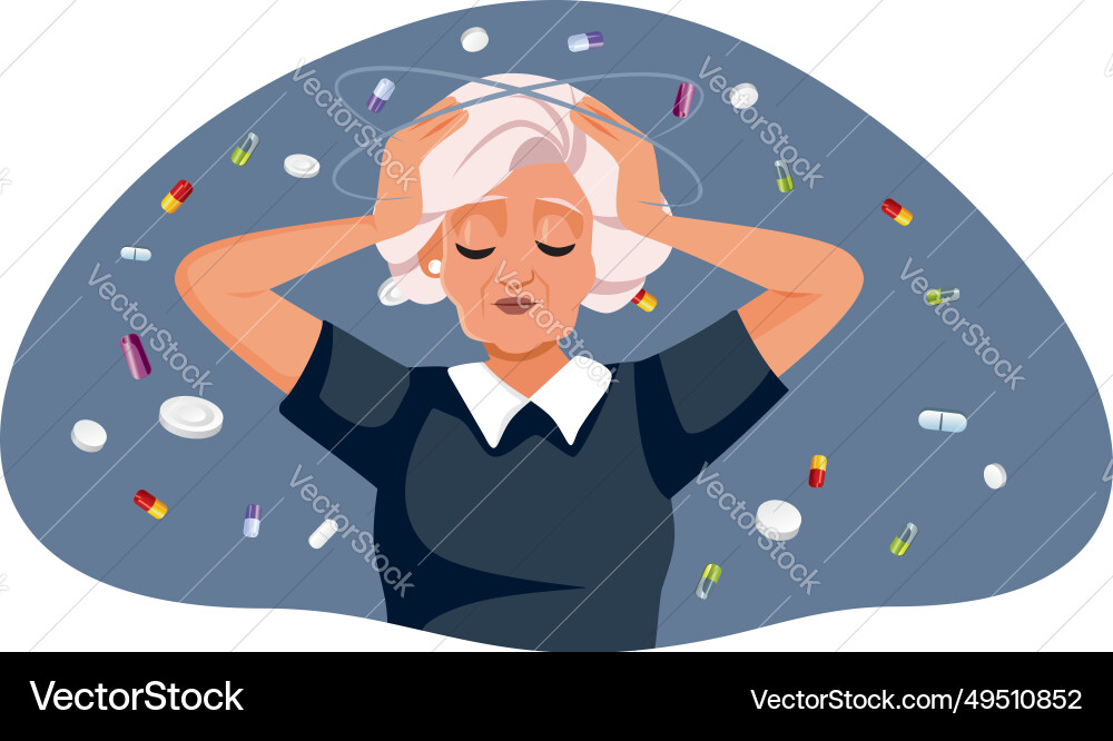 Dizzy senior elderly woman having vertigo Vector Image