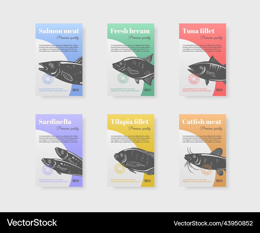 Fish package label fresh fishes packaging Vector Image
