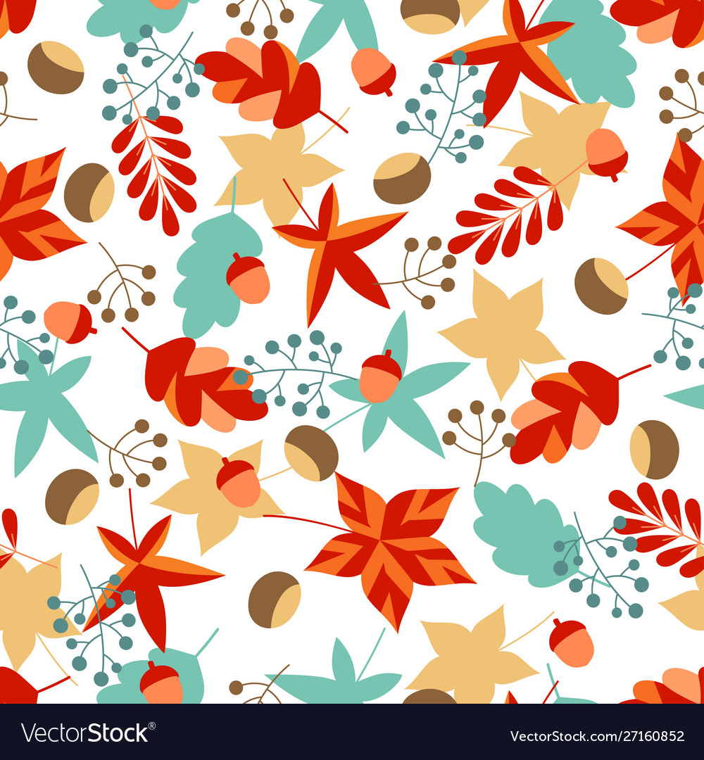Seamless pattern with autumn leaves and berries Vector Image