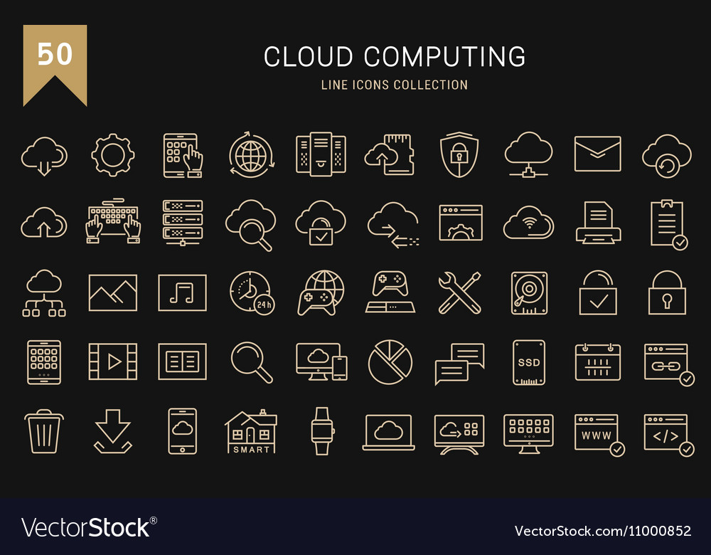 Set flat line icons cloud service Royalty Free Vector Image