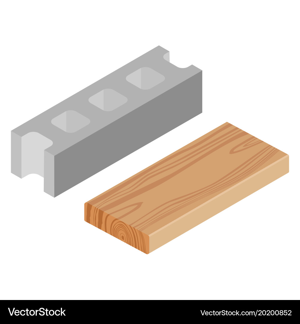 Wooden timber plank and cement block Royalty Free Vector