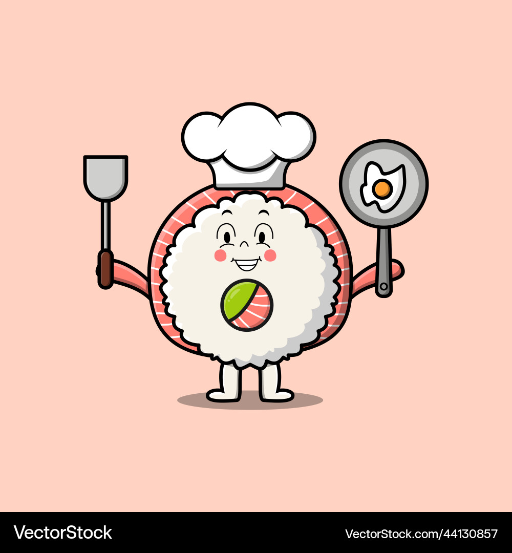 Cartoon rice sushi rolls sashimi chef character Vector Image