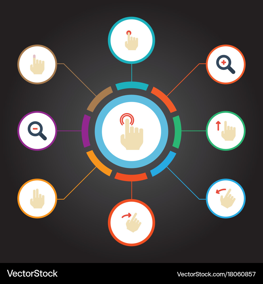 Flat icons gesture slide hold and other Royalty Free Vector