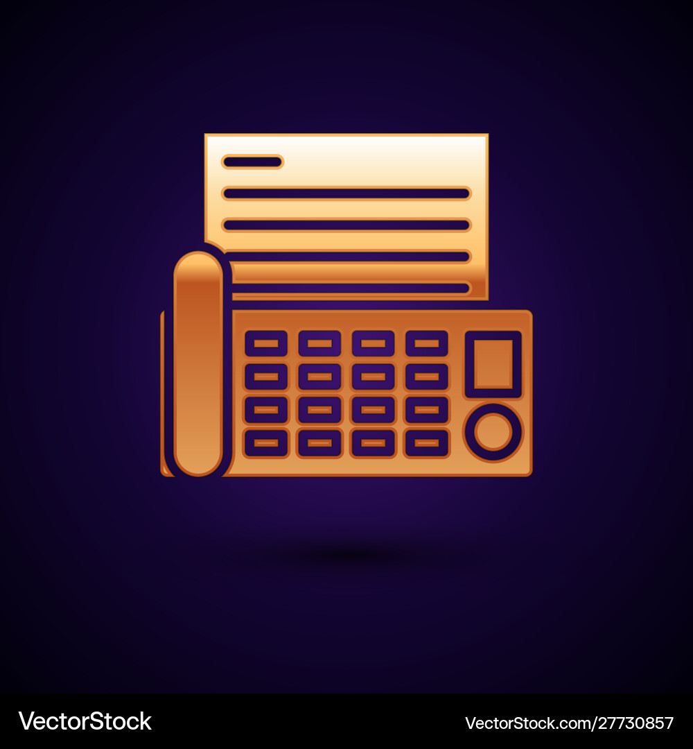 Gold fax machine icon isolated on dark blue Vector Image