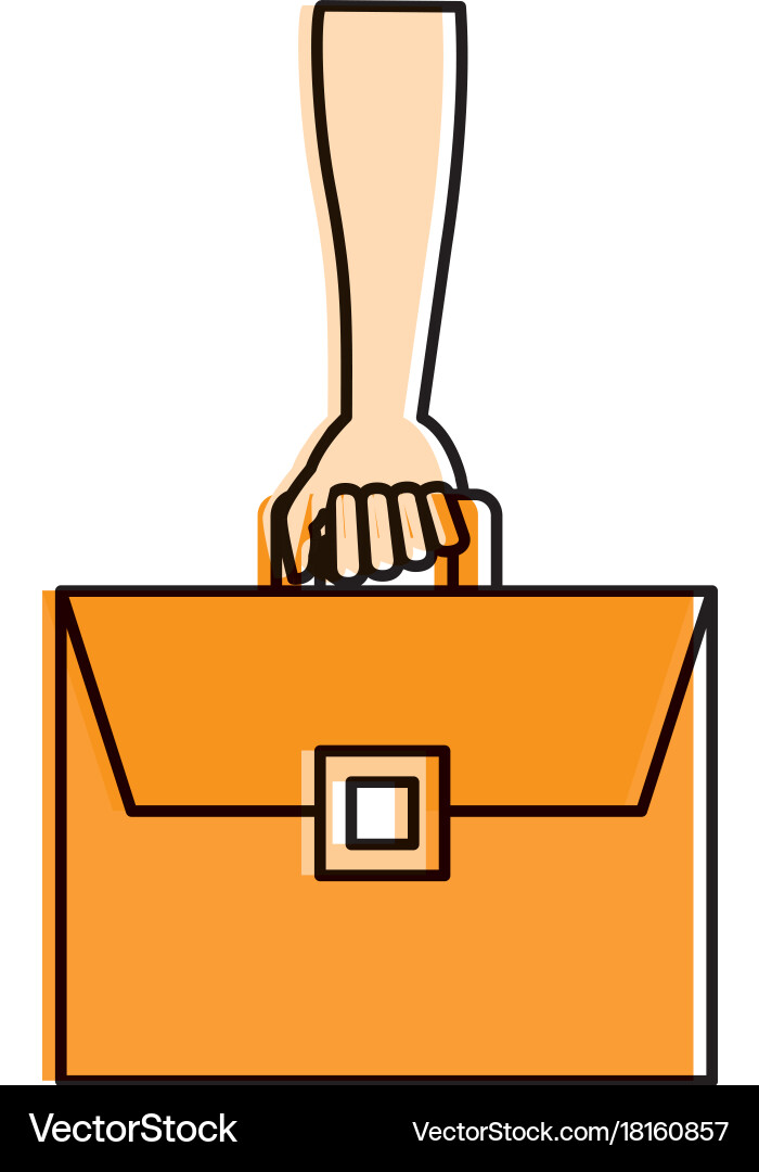 Hand human with portfolio briefcase isolated icon Vector Image
