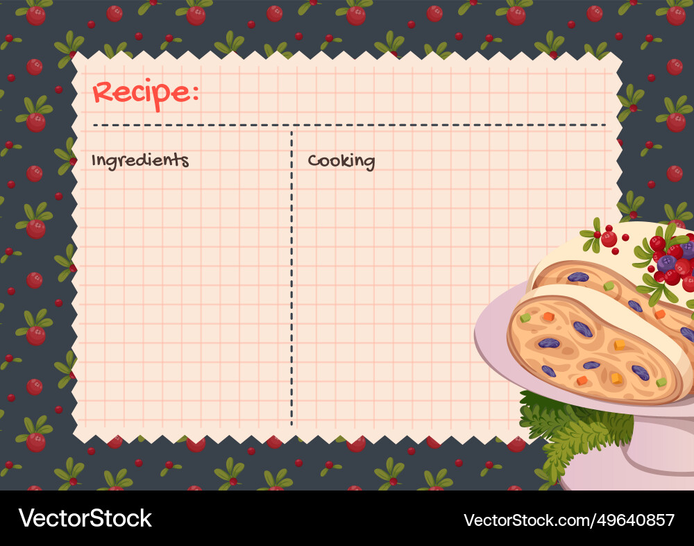 Horizontal recipe card with christmas stollen Vector Image