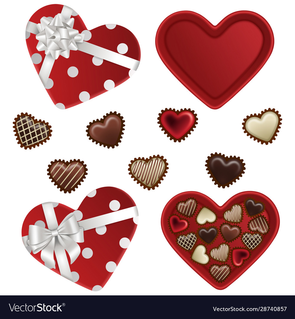 Isolated heart shaped boxes with chocolates Vector Image